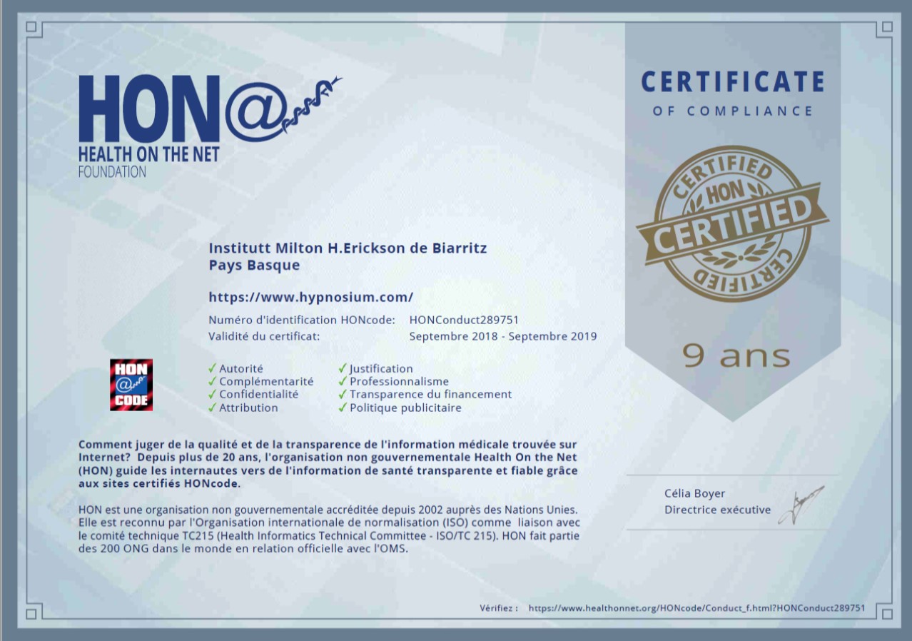 Certification Honcode - Hypnosium - Institut Milton H.Erickson Biarritz ...